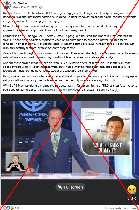 Pro-Duterte remarks falsely attributed to Philippine news anchor