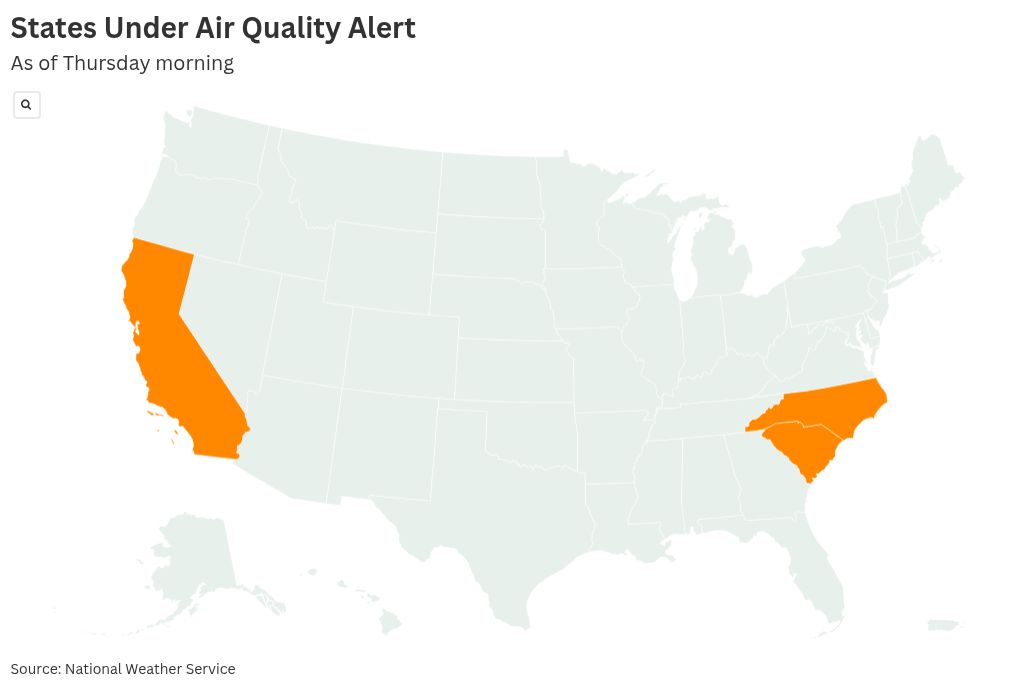 Map Shows US States Under Air Quality Alerts
