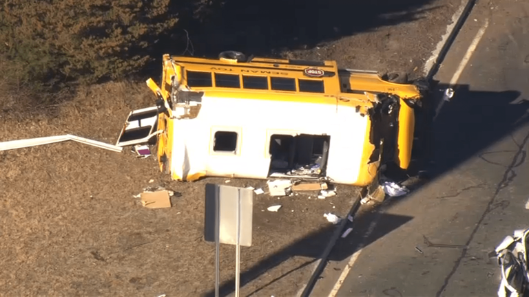 School bus flips over in New Jersey accident