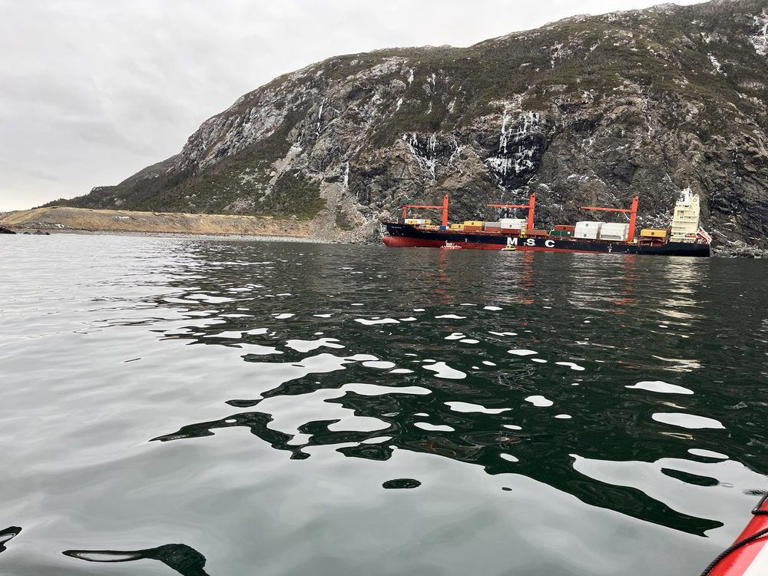 View from the sea: Closer look at cargo ship that ran aground in a ...