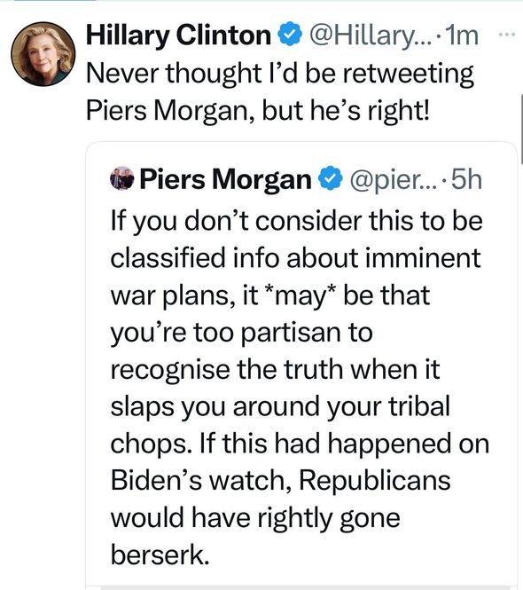 Piers Morgan makes surprising swipe at Hillary Clinton after pair agree ...