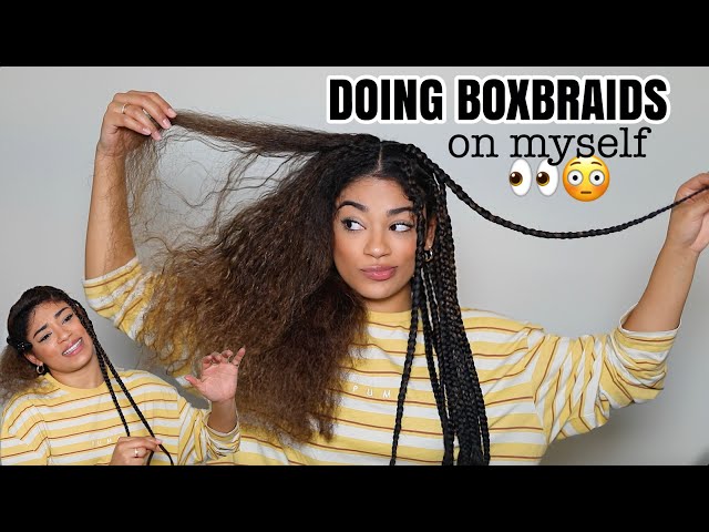 KNOTLESS Feed In Box Braids On Myself - How To jasmeannnn
