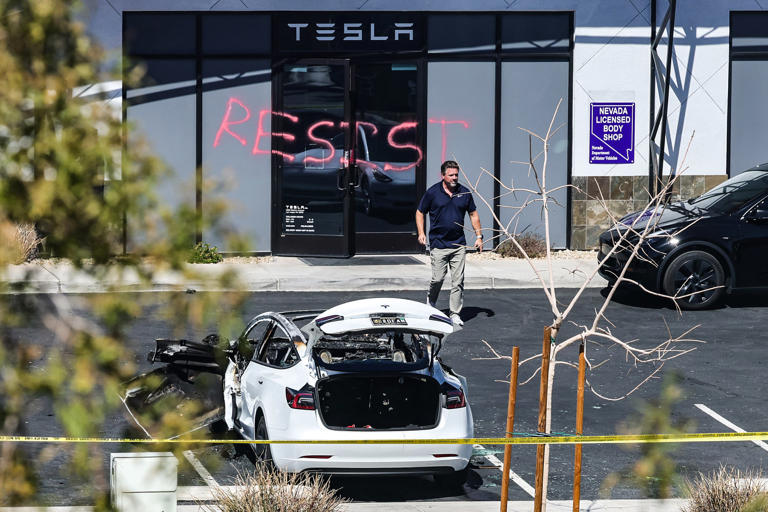 Man arrested in connection to arson attack on Tesla location in Las Vegas