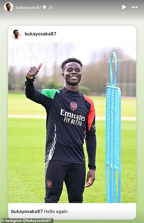Bukayo Saka returns to full training with Arsenal after three-month ...