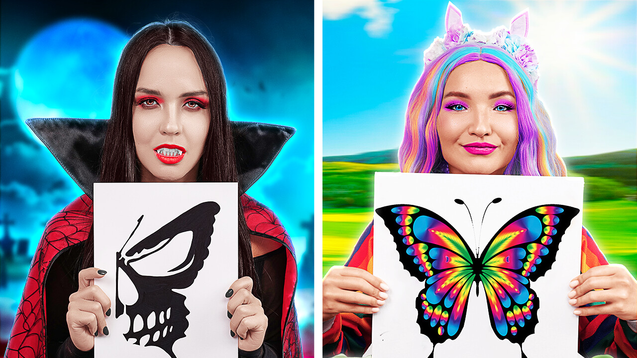 VAMPIRE vs UNICORN DRAWING CHALLENGE || Mixing The Colors to Become a ...