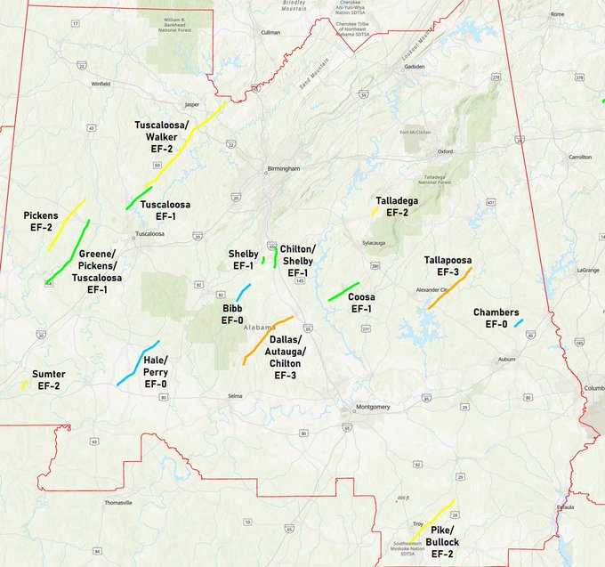 FULL LIST: NWS confirms 15 tornadoes across Alabama during deadly March ...