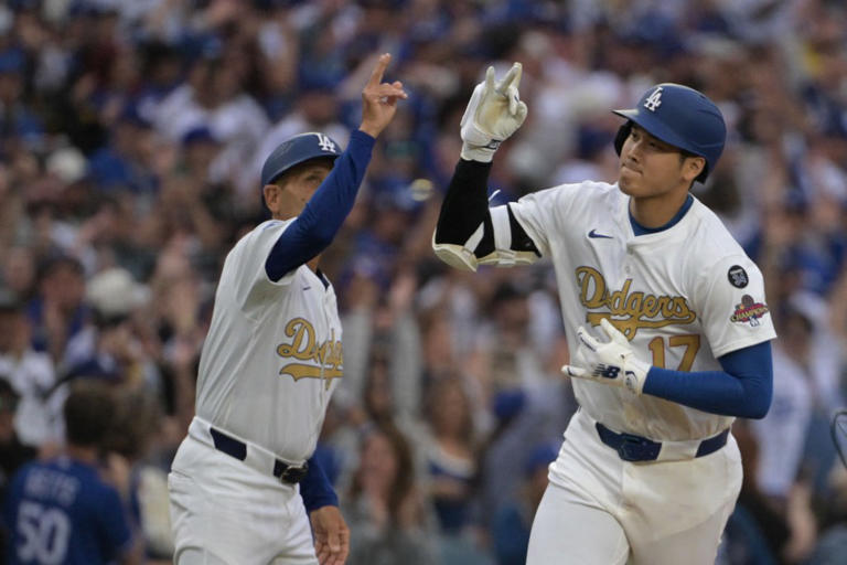 Shohei Ohtani put on show for Tom Hanks, Rob Lowe at Dodgers home opener