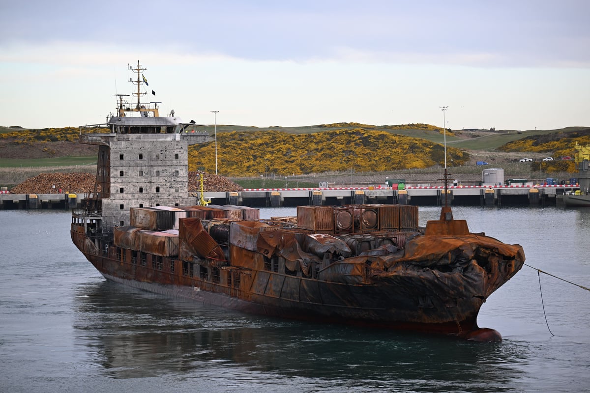 Container ship damaged in North Sea collision arrives in Port of Aberdeen