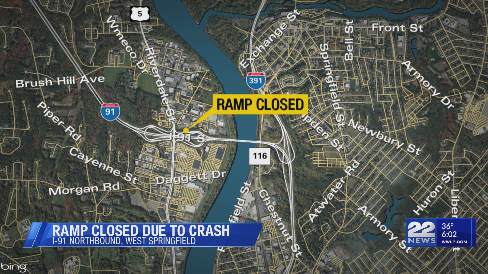 Exit 10A on I-91 North in West Springfield closed following crash