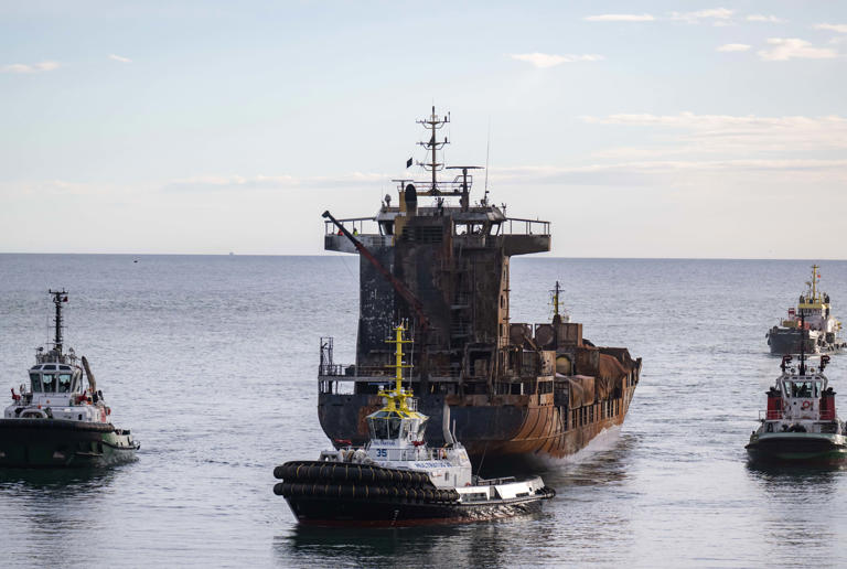 10 striking images as container ship Solong towed into Scottish port ...