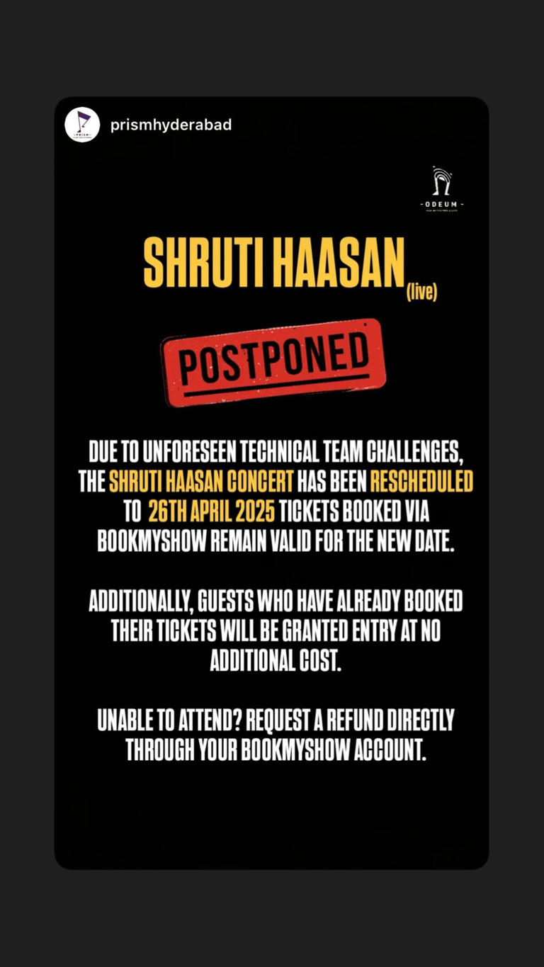 Actor Shruti Haasan's Hyderabad live concert postponed. Here's why