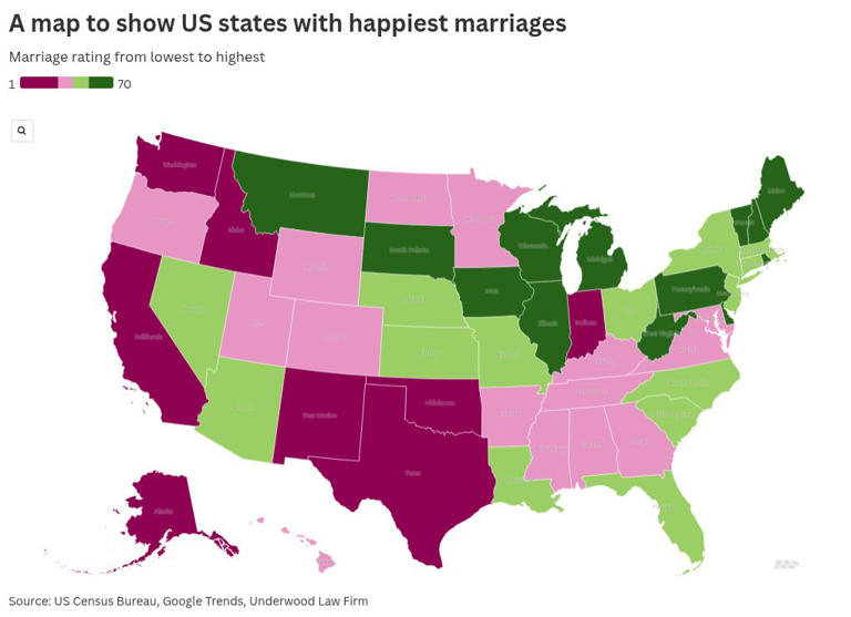 Map Shows Which States Have the Happiest Marriages