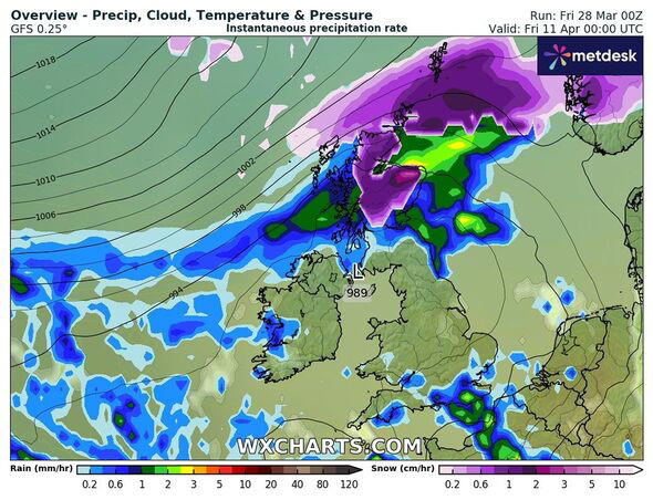 UK weather maps turn purple as giant 296-mile snow storm hammers Britain