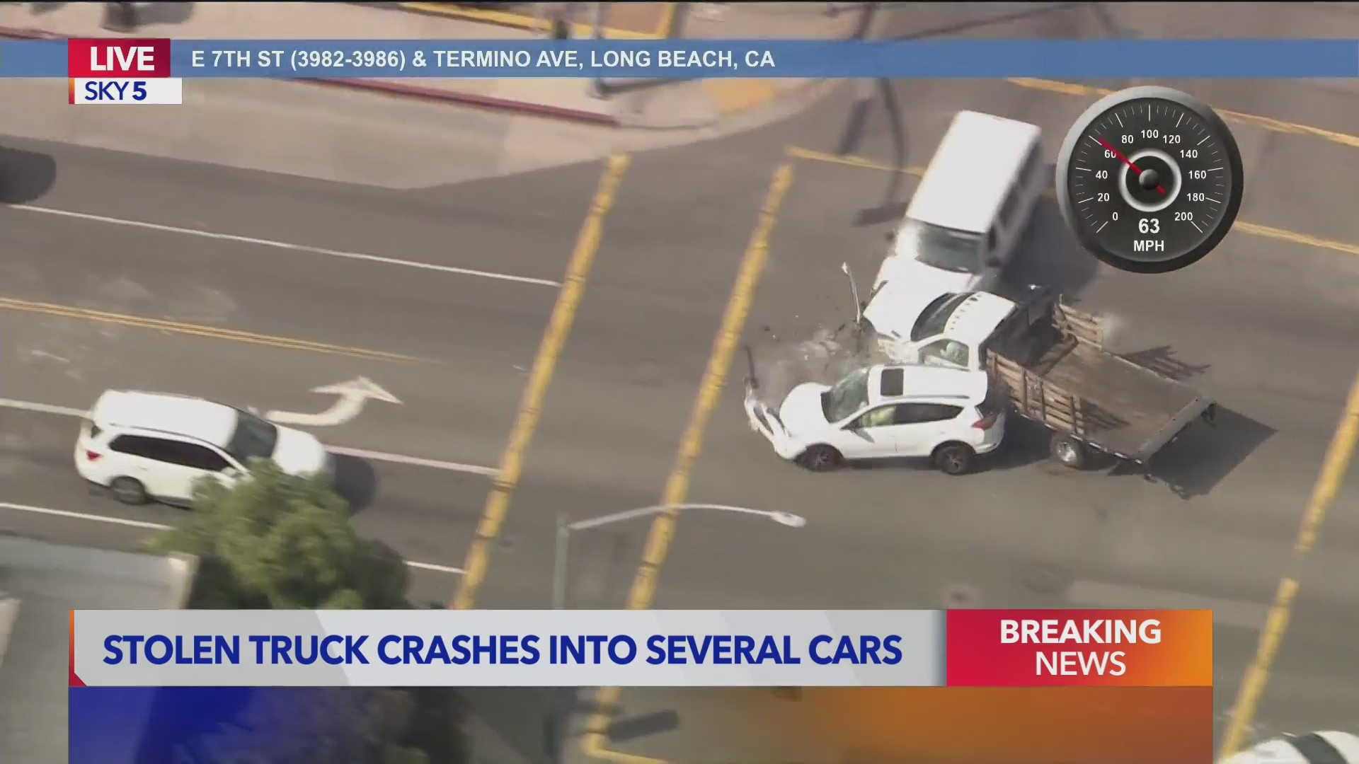 Stolen vehicle pursuit ends with destructive, multi-car crash in Long Beach