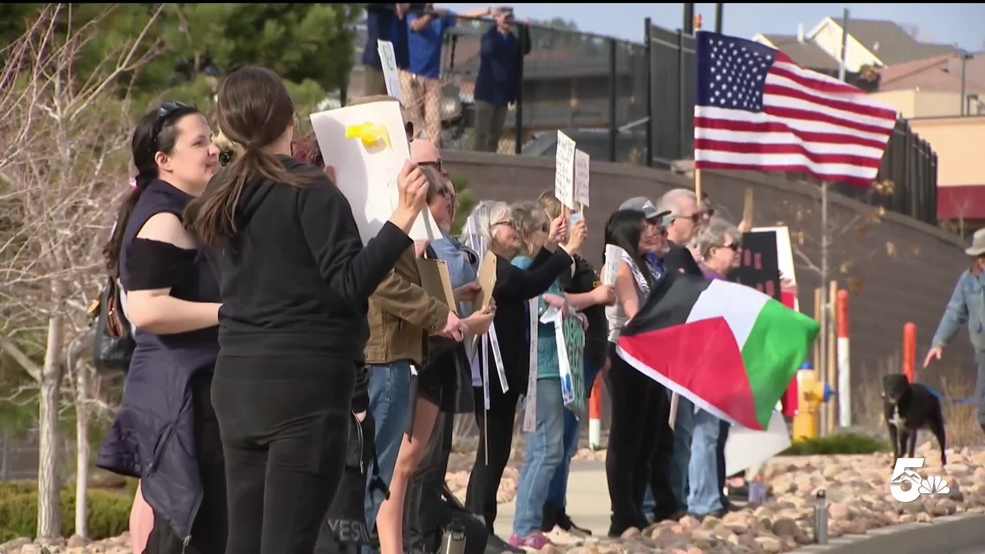 Demonstrators in Colorado Springs protest state Republican Party's dinner