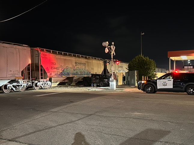 No injures reported after train hits vehicle in Sanger