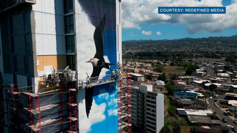 Artist paints Hawaii’s tallest mural in Halawa