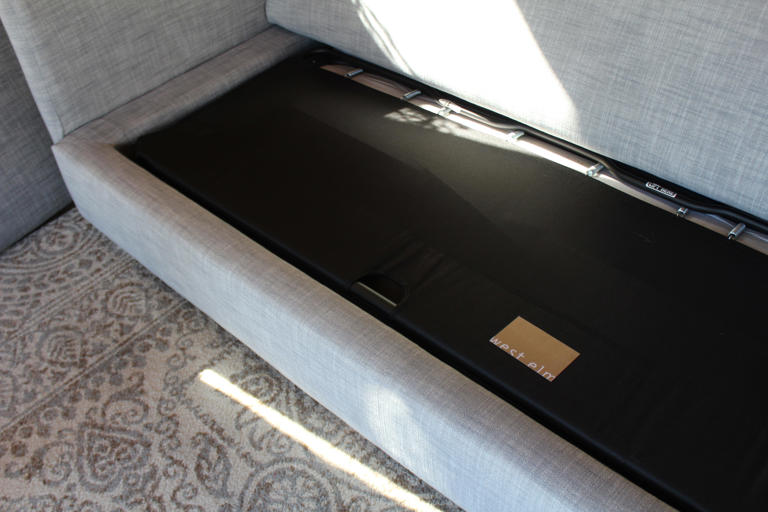 The West Elm Shelter Sleeper Sofa transforms from contemporary couch to ...