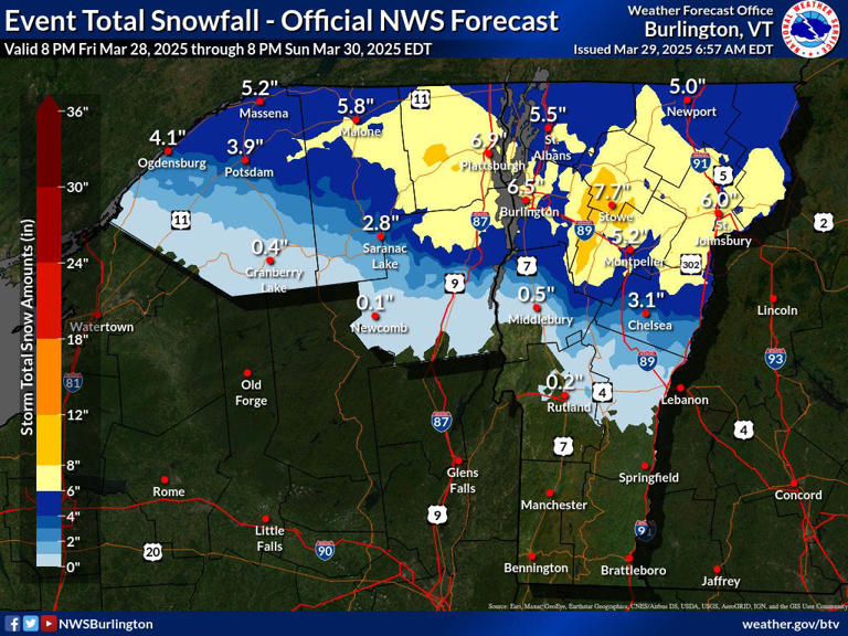 Expected snowfall for VT increases as heavy storm moves through state ...