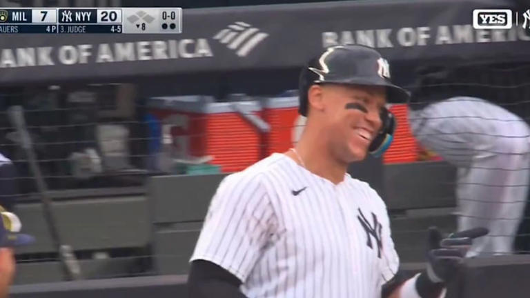 Aaron Judge, Pitching Position-Player Share Fun Moment During Blowout