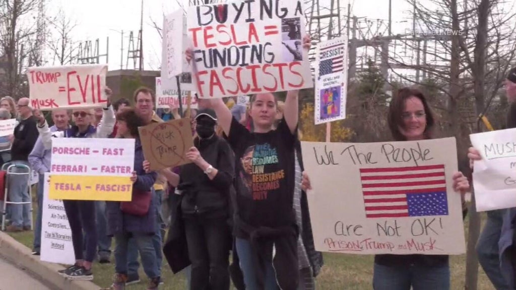 Hundreds in Chicago area protest at Tesla dealers over Elon Musk's role ...