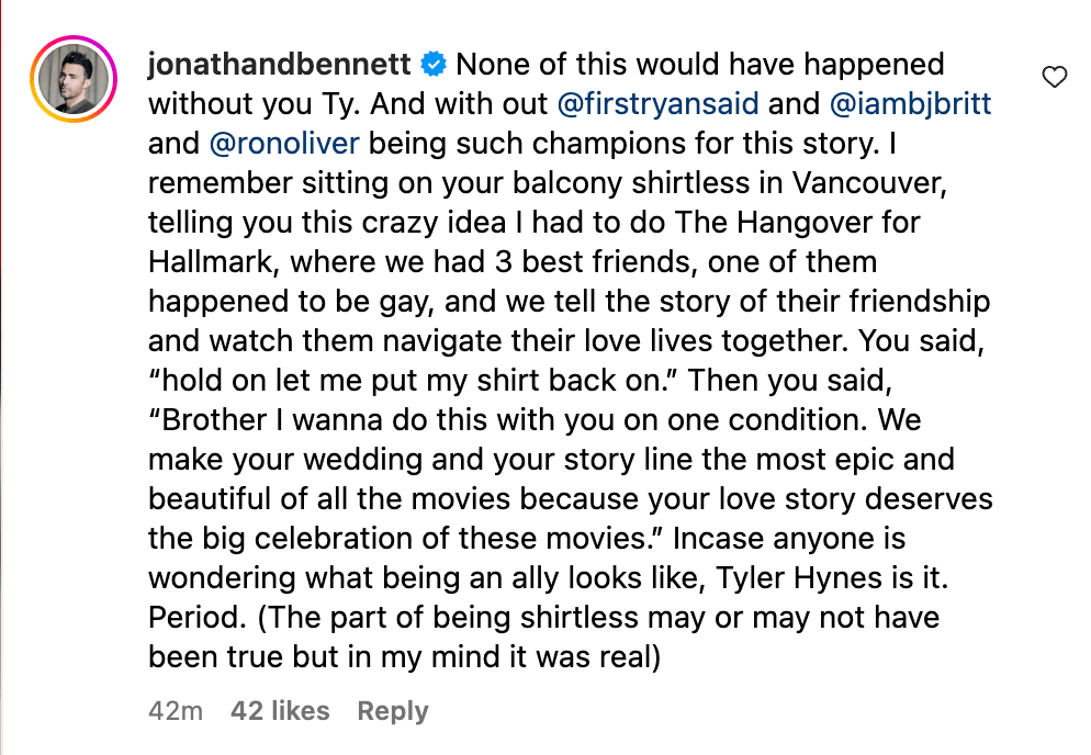 Jonathan Bennett & Tyler Hynes Post About ‘The Groomsmen: Second Chances’ GLAAD Win