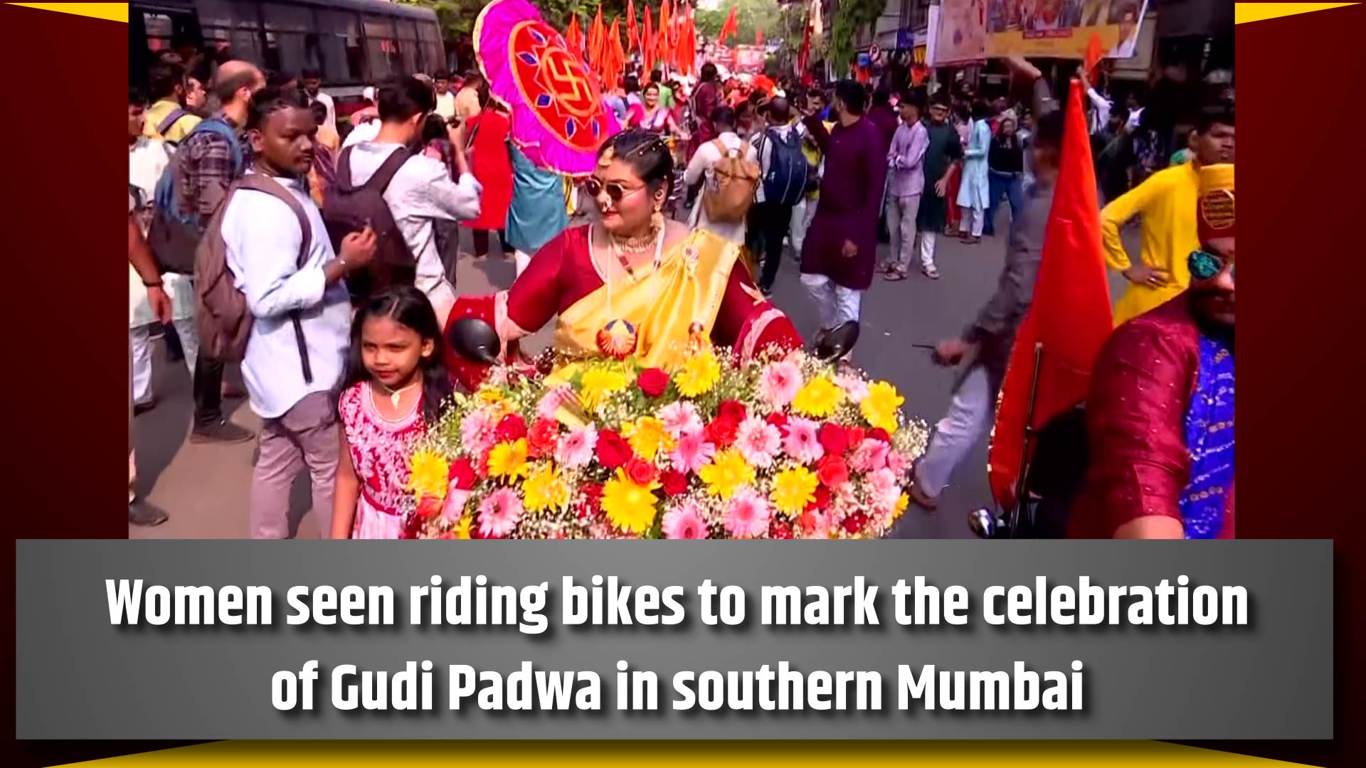 Women seen riding bikes to mark the celebration of Gudi Padwa in southern Mumbai