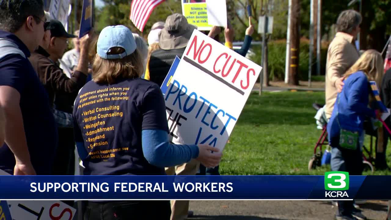 Federal workers rally outside the Sacramento VA Medical Center