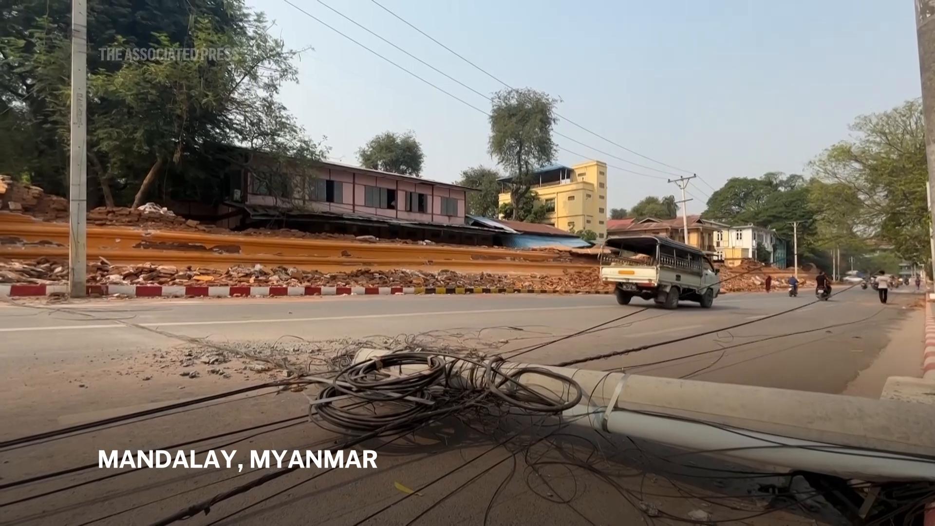 Earthquake damage in Mandalay as rescue teams begin arriving