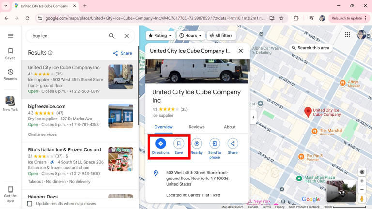 Google Maps: How to find product ice stock