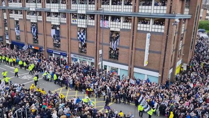 NUFC trophy parade from Eldon Square multi-storey