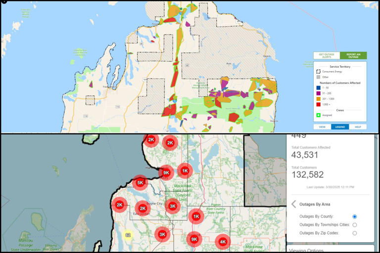 Over 85,000 customers without power following Northern Michigan storms