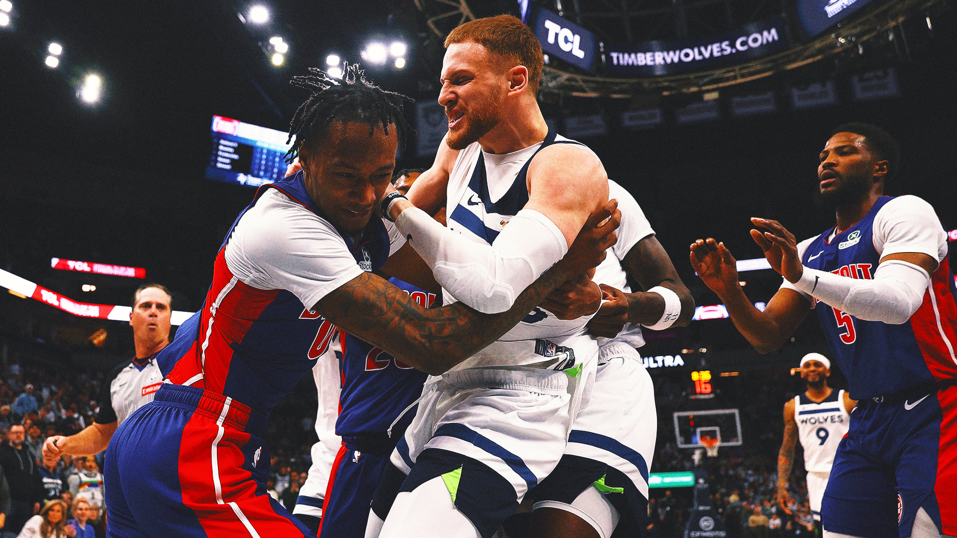 Pistons-Timberwolves fight spills into crowd, leading to 7 ejections
