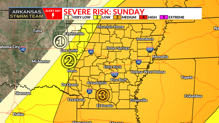 Tornado and Severe T’storm Watch issued for parts of Arkansas as severe threat increases Sunday