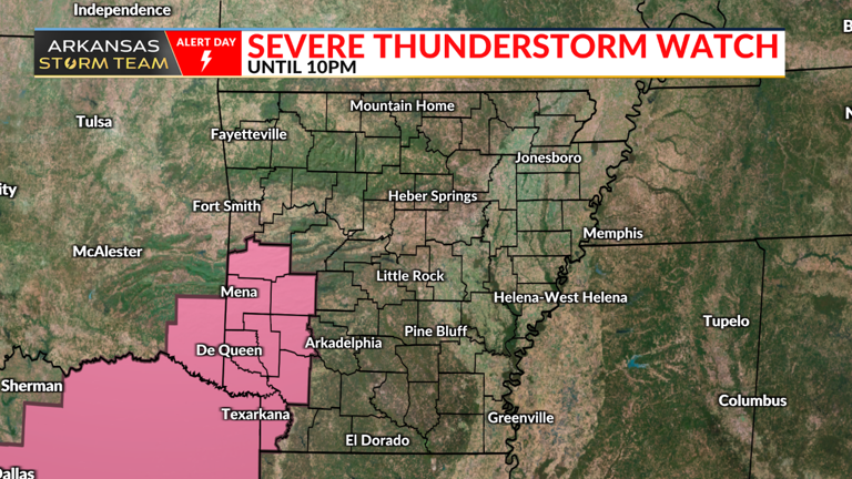 Tornado and Severe T’storm Watch issued for parts of Arkansas as severe threat increases Sunday