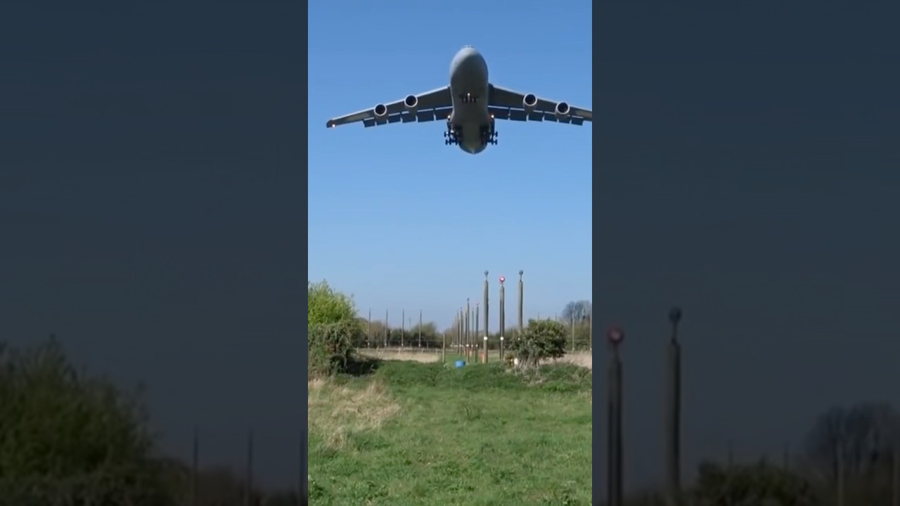 Massive C-5 Galaxy Jet Cargo Plane Low on Approach