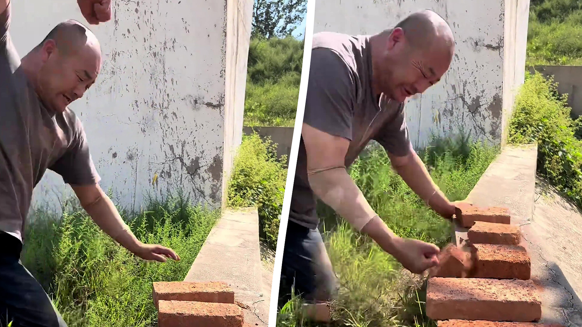 Man smashes over 100 bricks with his bare fist