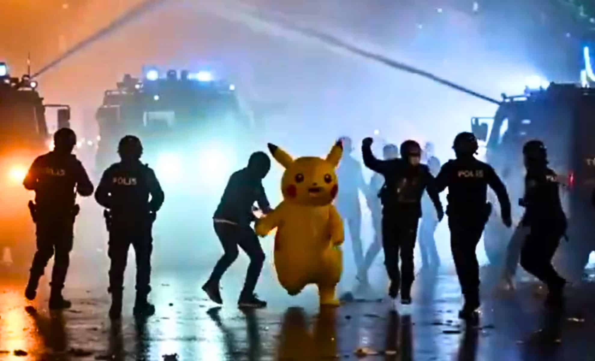 Pikachu Is Being Chased by the Police in the Middle of a Protest in ...