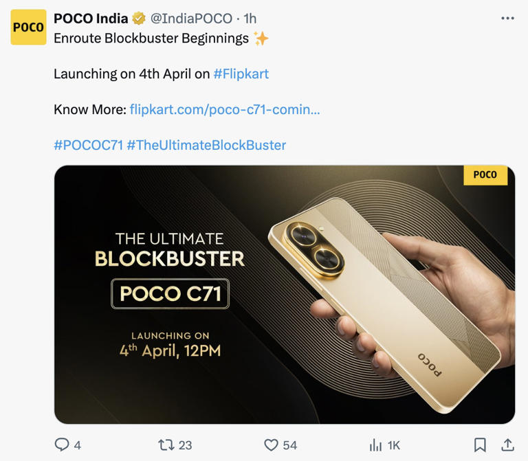 Poco C71 to launch in India on April 4, will be priced under Rs 7,000