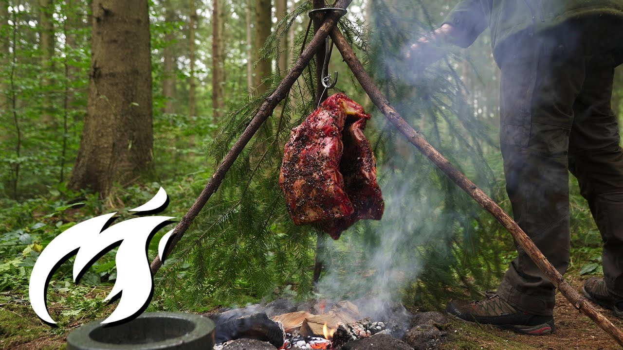 Primitive ASMR Cooking: Flying Ribs Over Fire