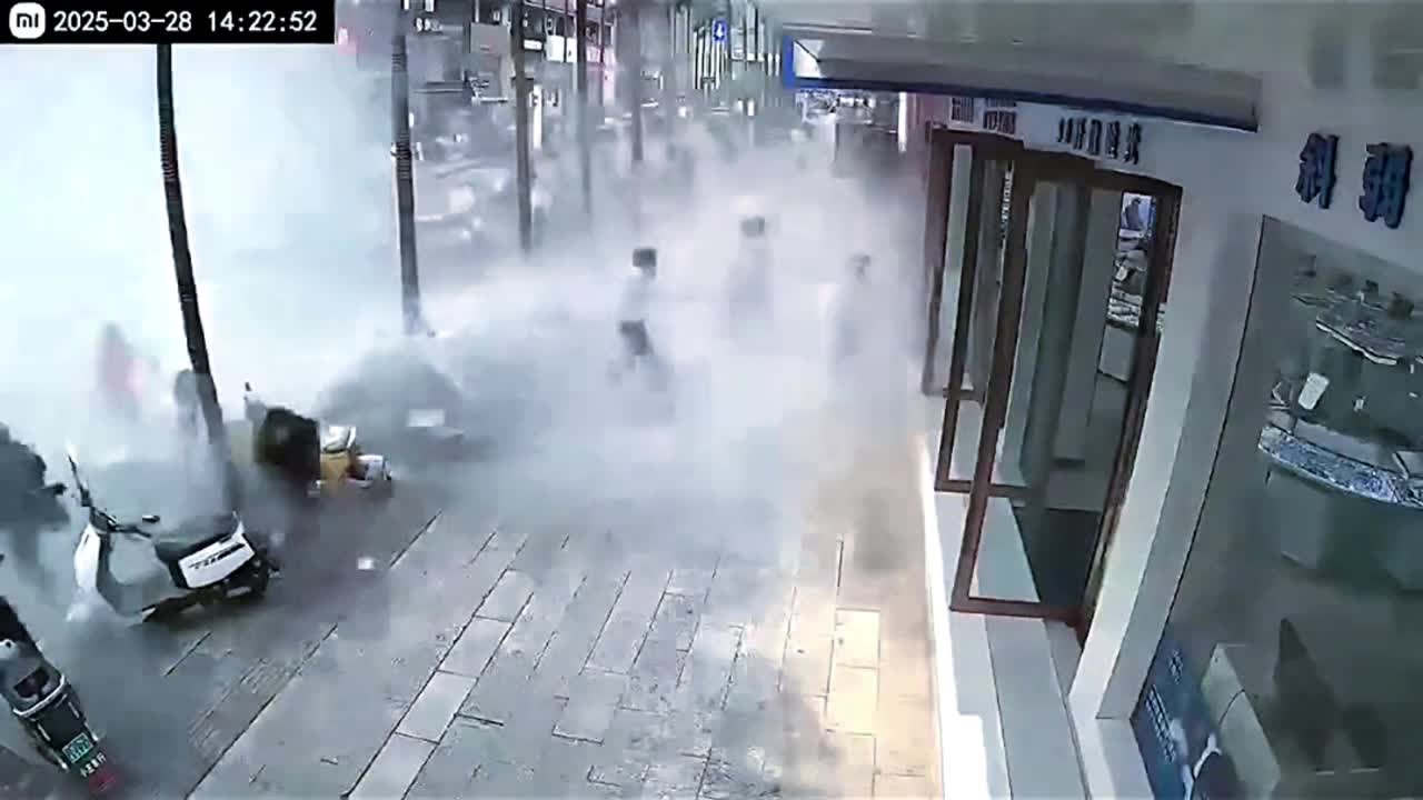 Rooftop tank collapsed by earthquake, cascading water then crashes onto ...