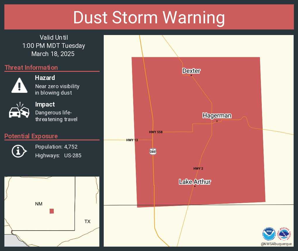 Dust storm warning issued for parts of New Mexico