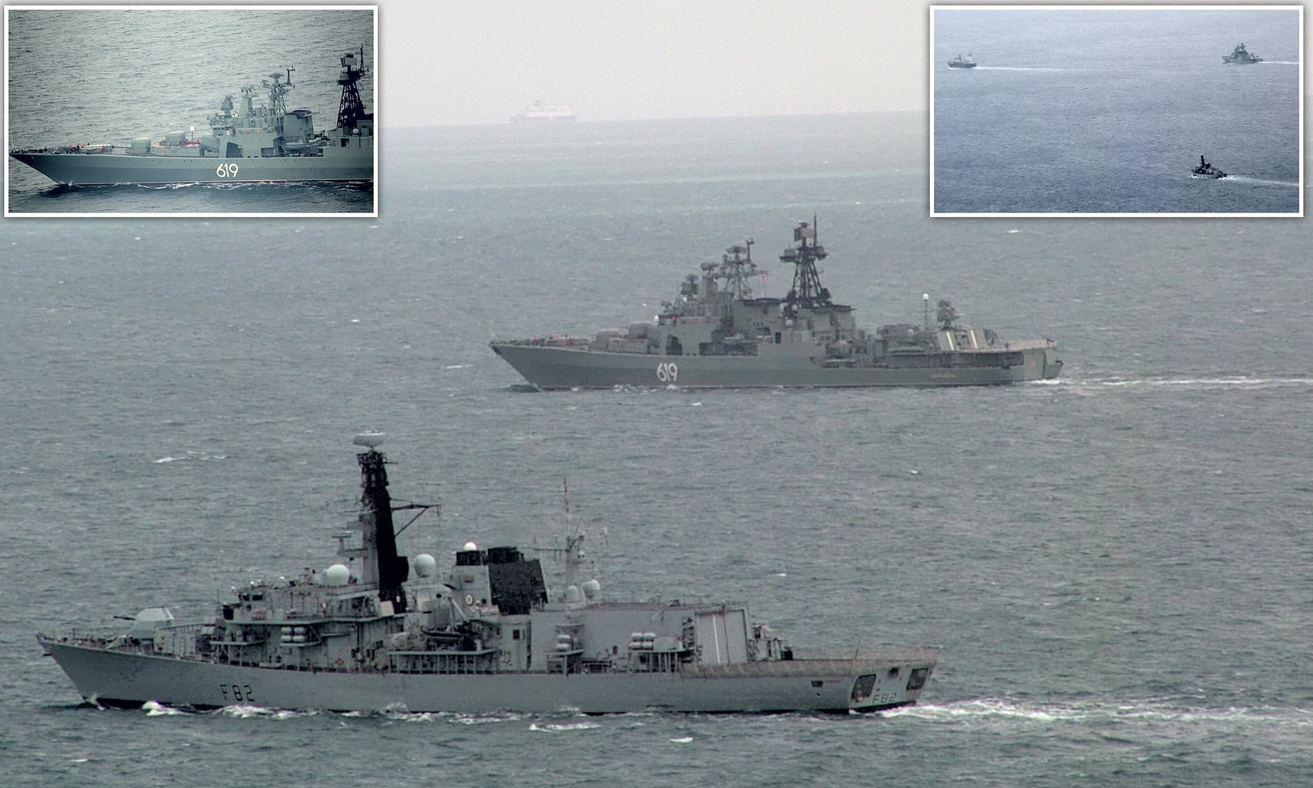 Royal Navy warships shadow Russian military ships through the Channel