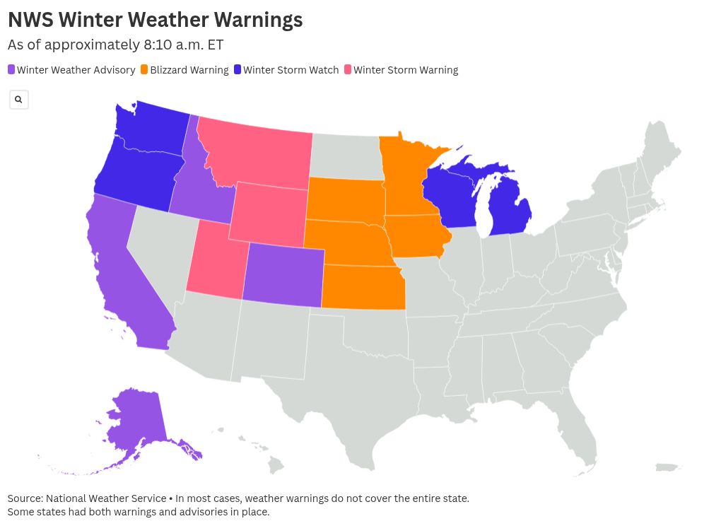 Winter Weather Warnings in 16 States With 35 Inches of Snow To Hit