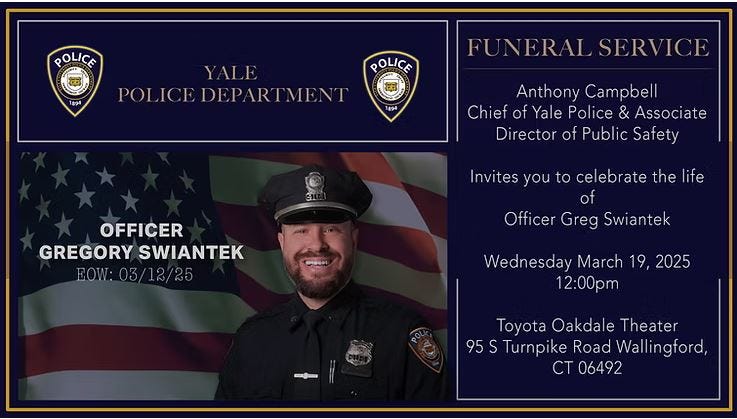 Arrangements set for fallen Yale police officer