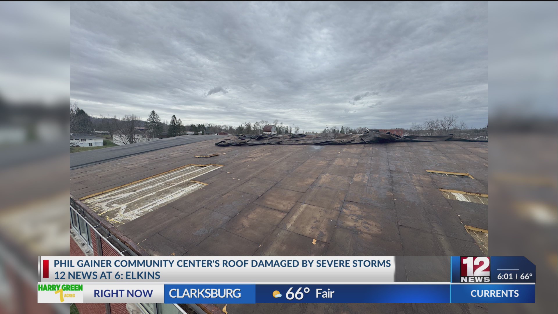 Extreme winds damage roof of Phil Gainer Community Center