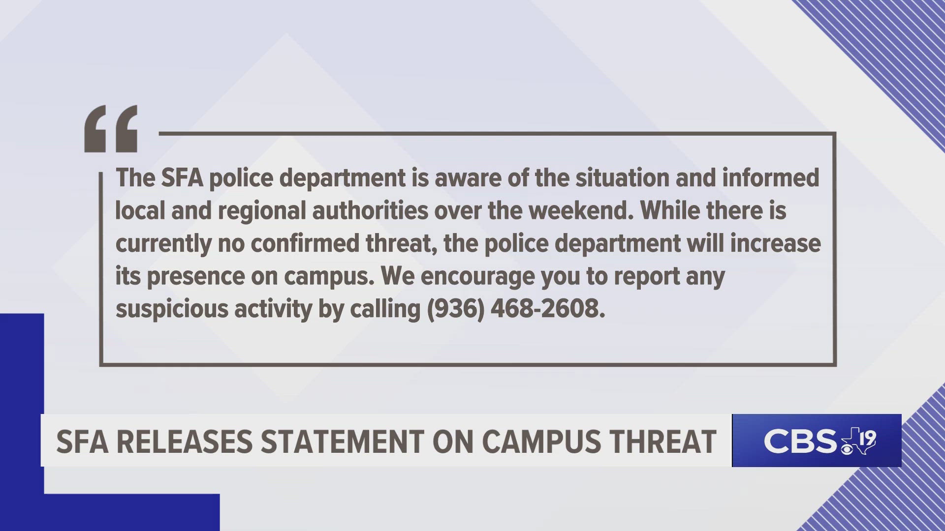 SFA releases statement after violent threat hits campus