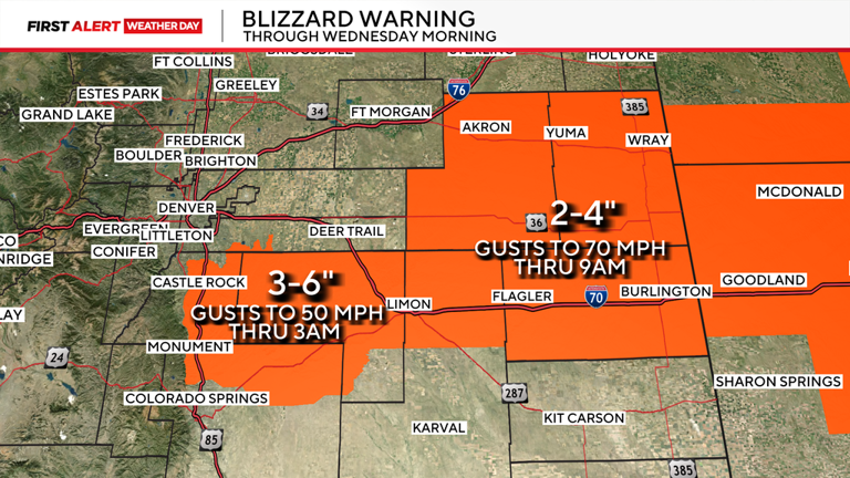 Strong winds and snow prompt a blizzard warning from Castle Rock to ...