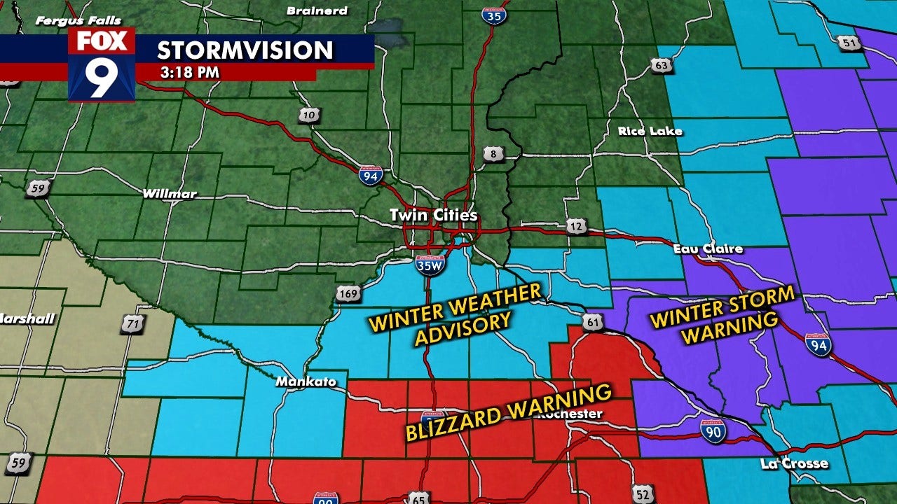 MN weather: Blizzard warning, winter storm advisory issued for southern MN