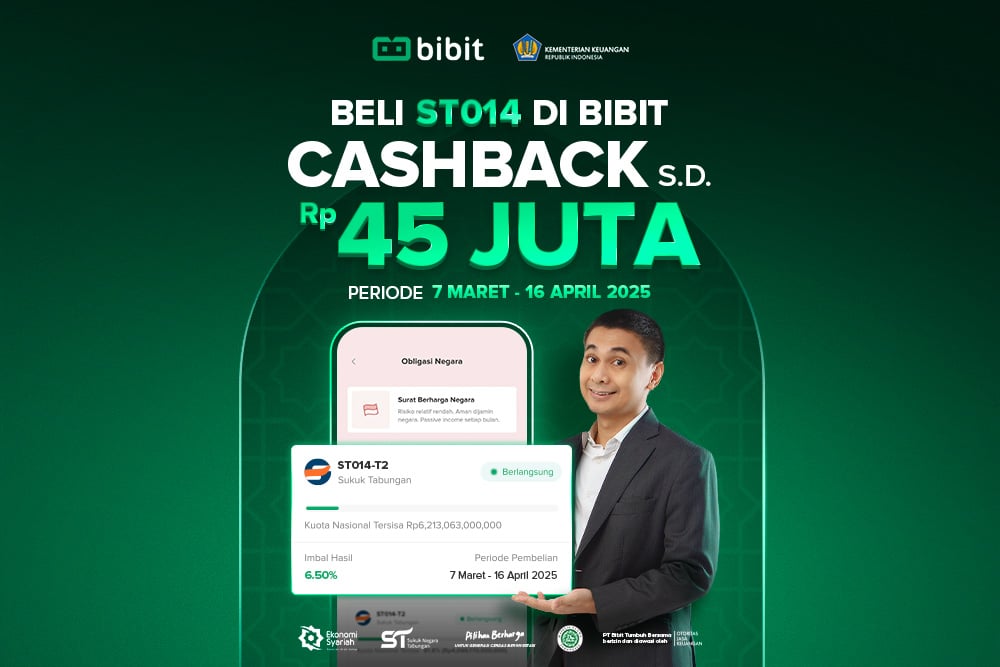 Beli ST014 di Bibit, Return 6,5 persen dan Cashback hingga 45 Juta